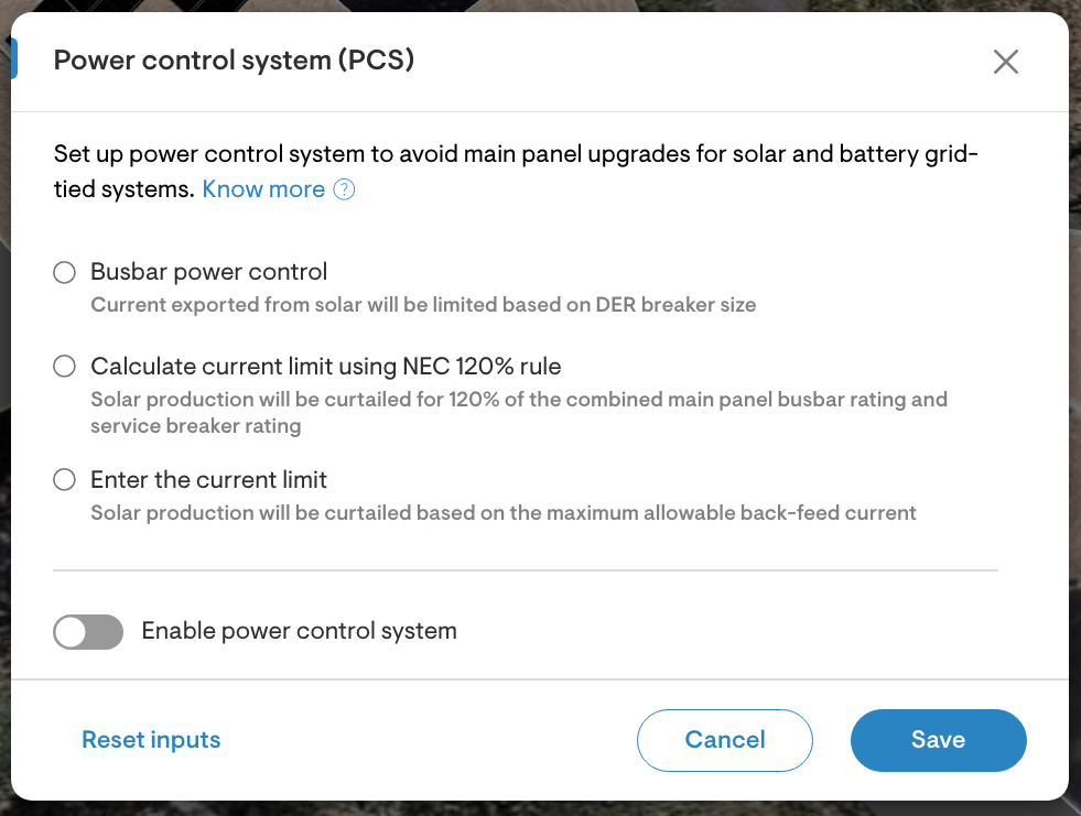 Power Control System Setup (PCS)